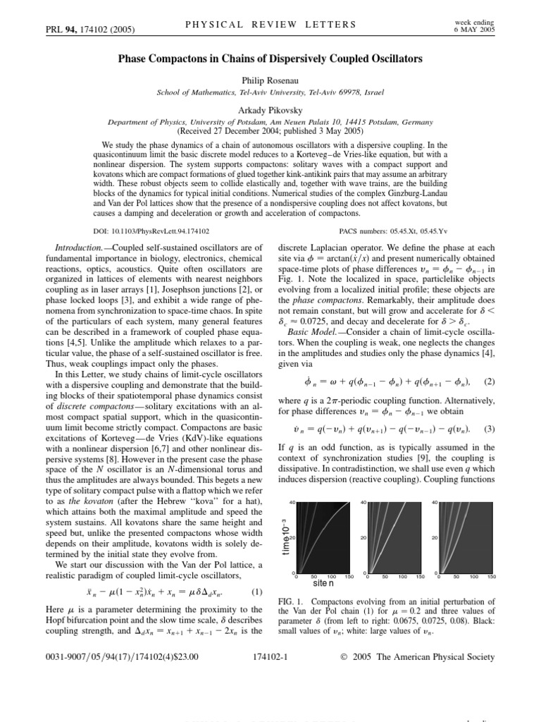 Philip Rosenau and Arkady Pikovsky - Phase Compactons in Chains of ...