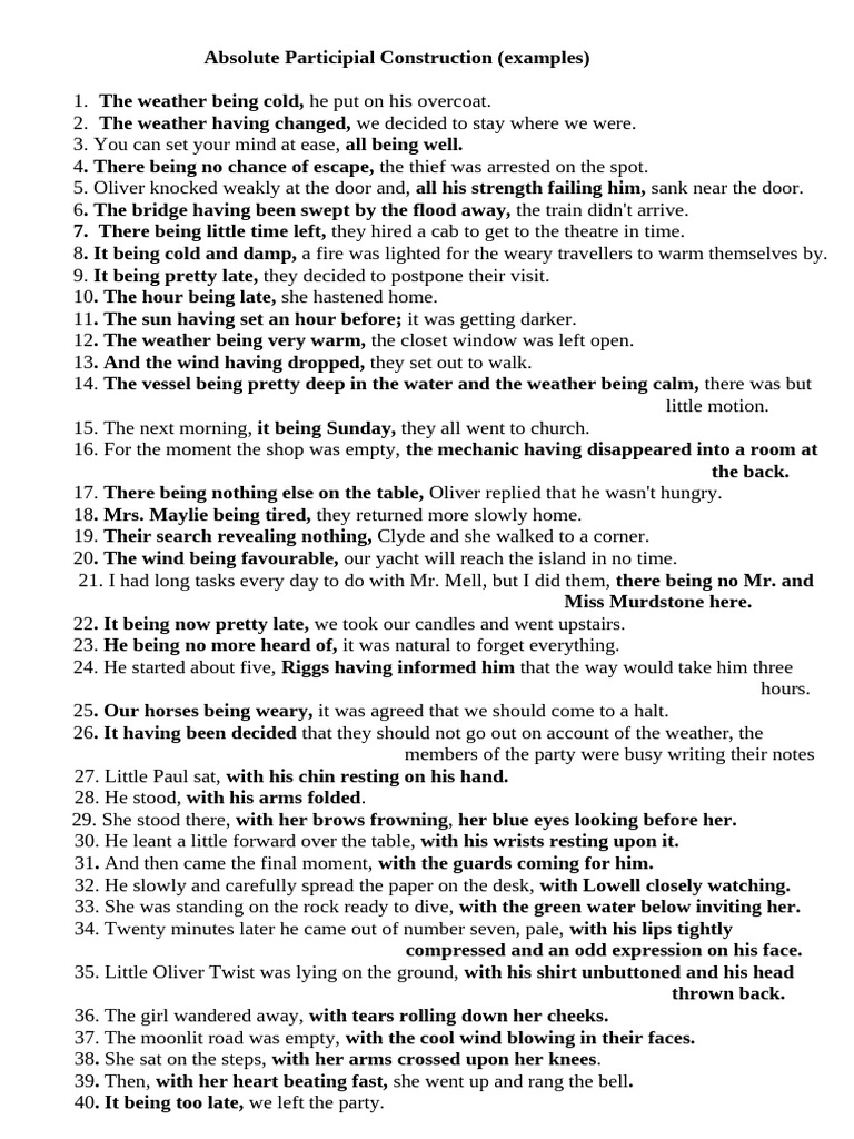 Absolute Participial Examples | PDF