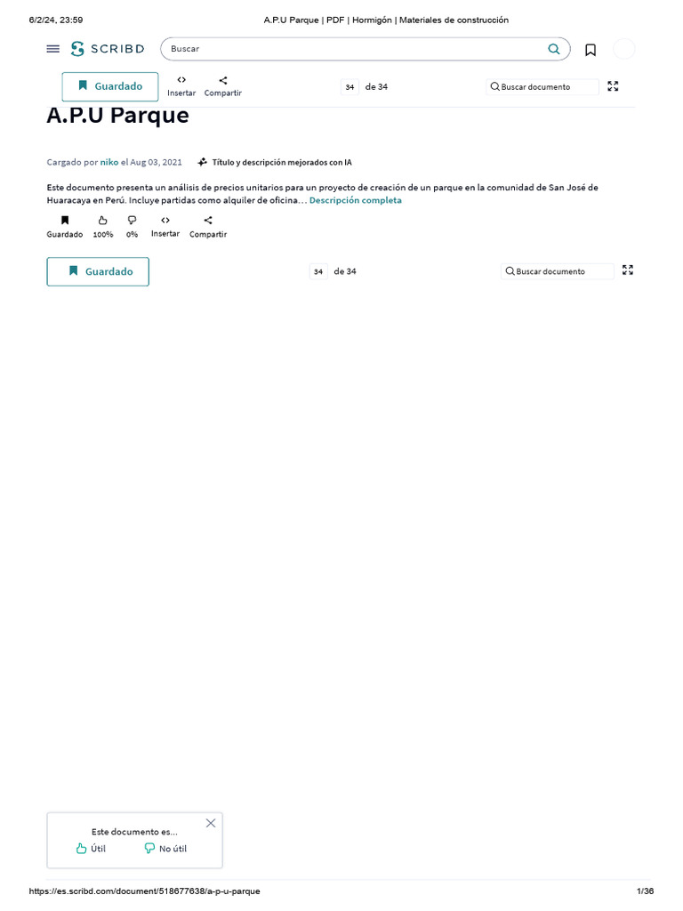 A.P.U Parque - PDF - Hormigón - Materiales de Construcción - MODELO | PDF