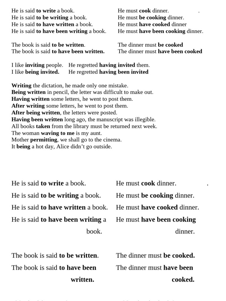 Table-Participle, Infinitive | PDF | Linguistics