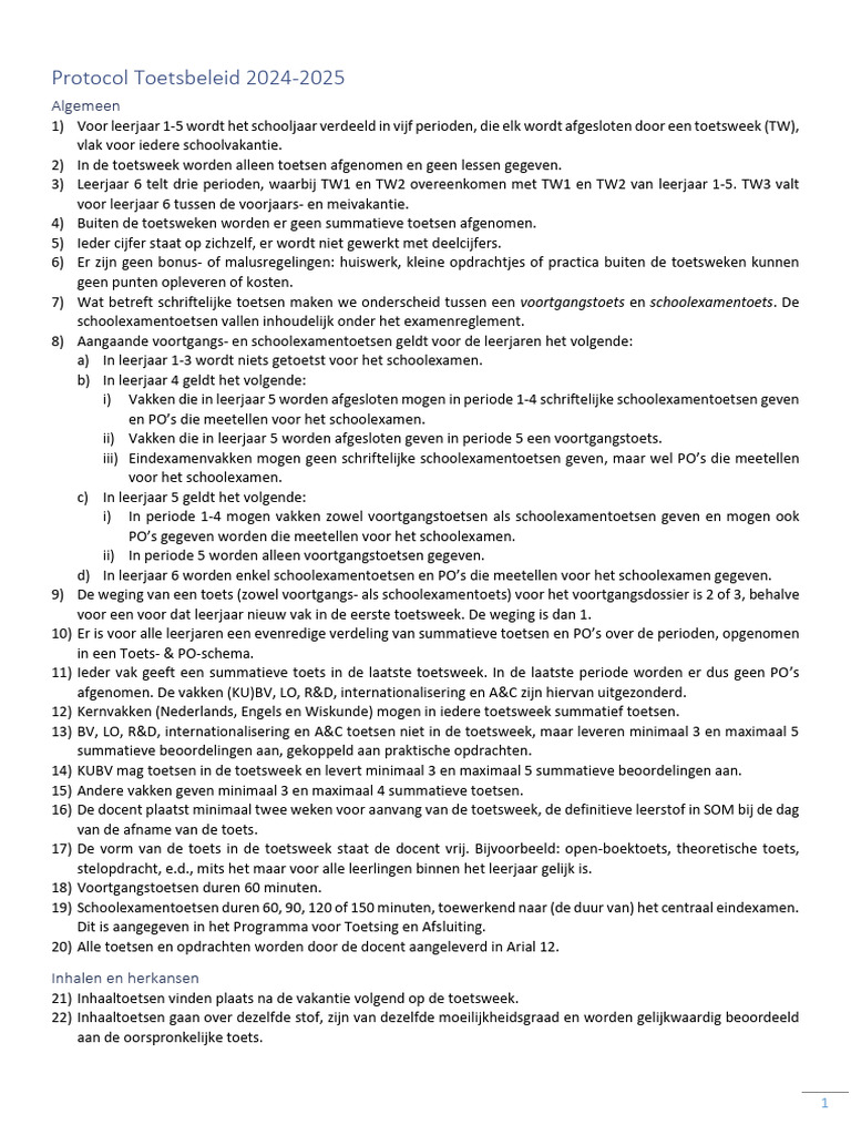 2024 2025 Protocol Toetsbeleid (1) | PDF