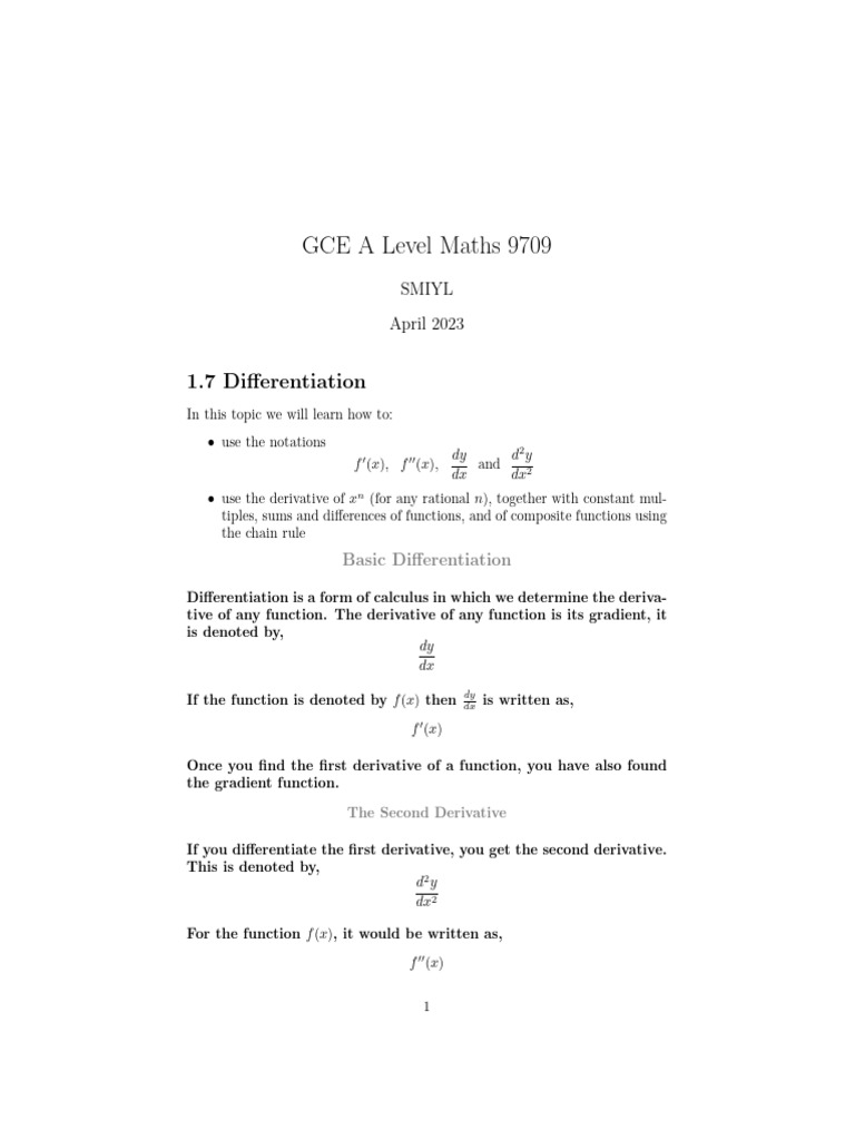 GCE AS Level Differentiation Basic Differentiation and The Chain Rule ...