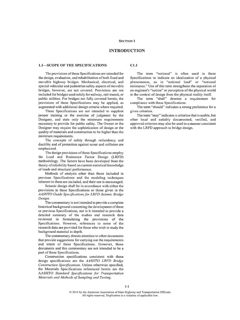 AASHTO LRFD 2015 - Section 1 | PDF