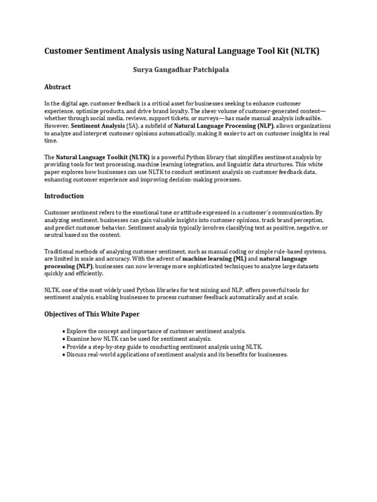Customer Sentiment Analysis Using NLTK | PDF | Machine Learning | Human Communication