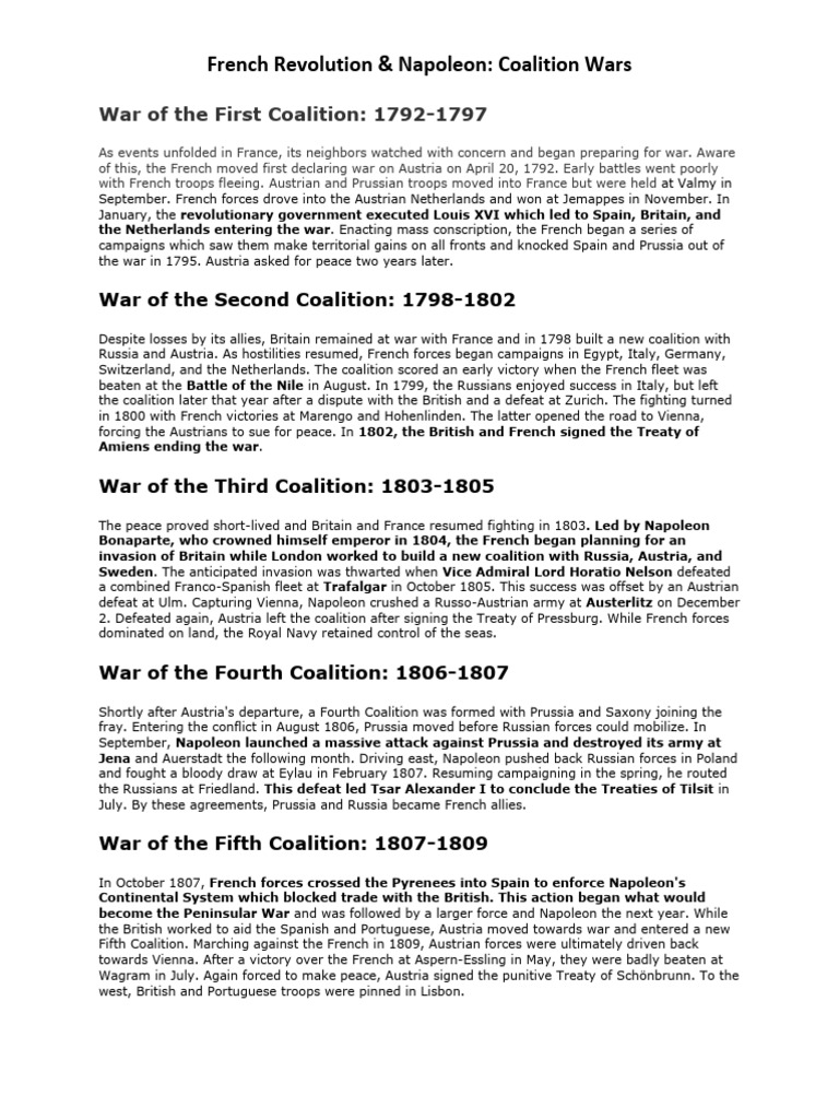 Coalition-Wars-Handout | PDF | First French Empire | Napoleon