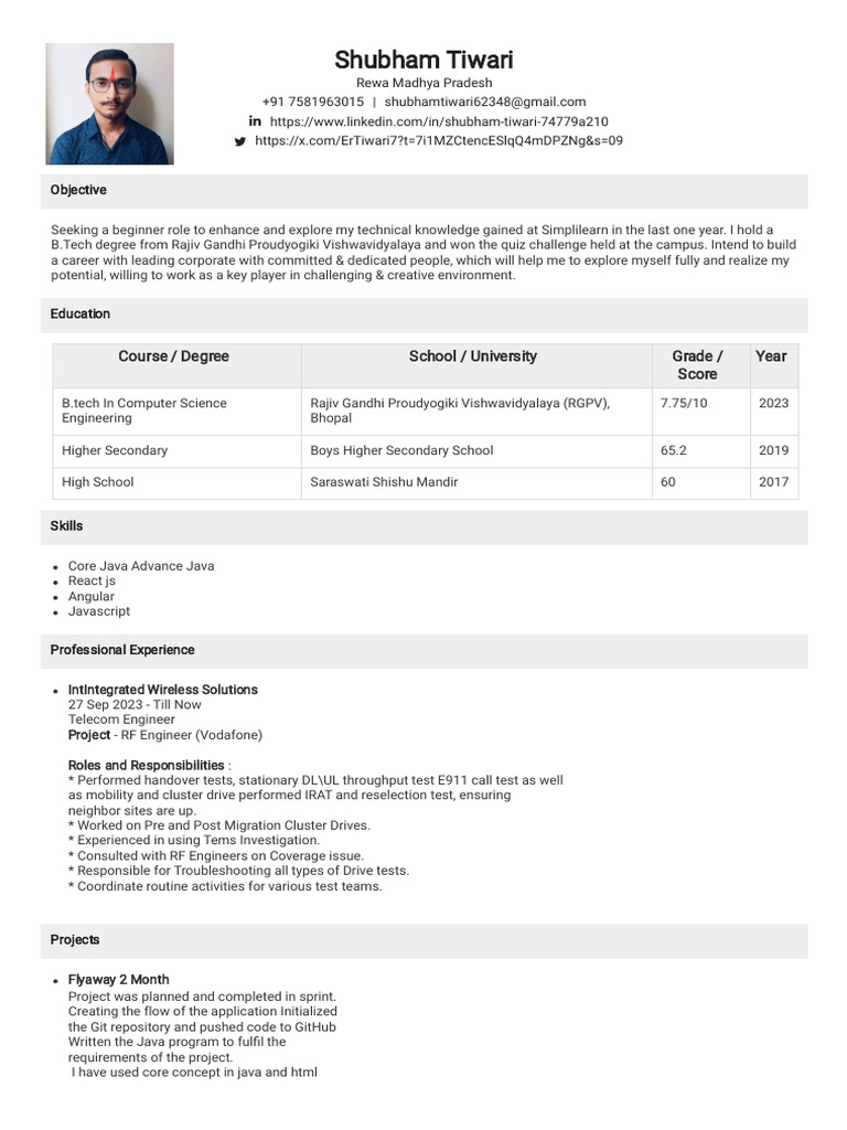 Experience Shubham Resume | PDF | Java (Programming Language) | Computing