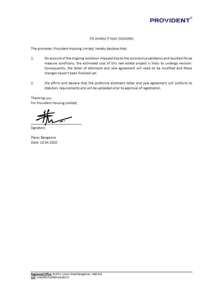 1 Proforma of Allotment Letter 3 | PDF