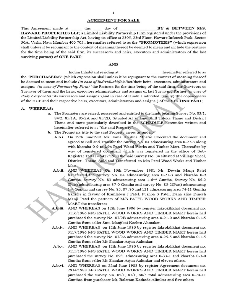 1 Proforma of Agreement for sale | PDF | Taxes | Indemnity
