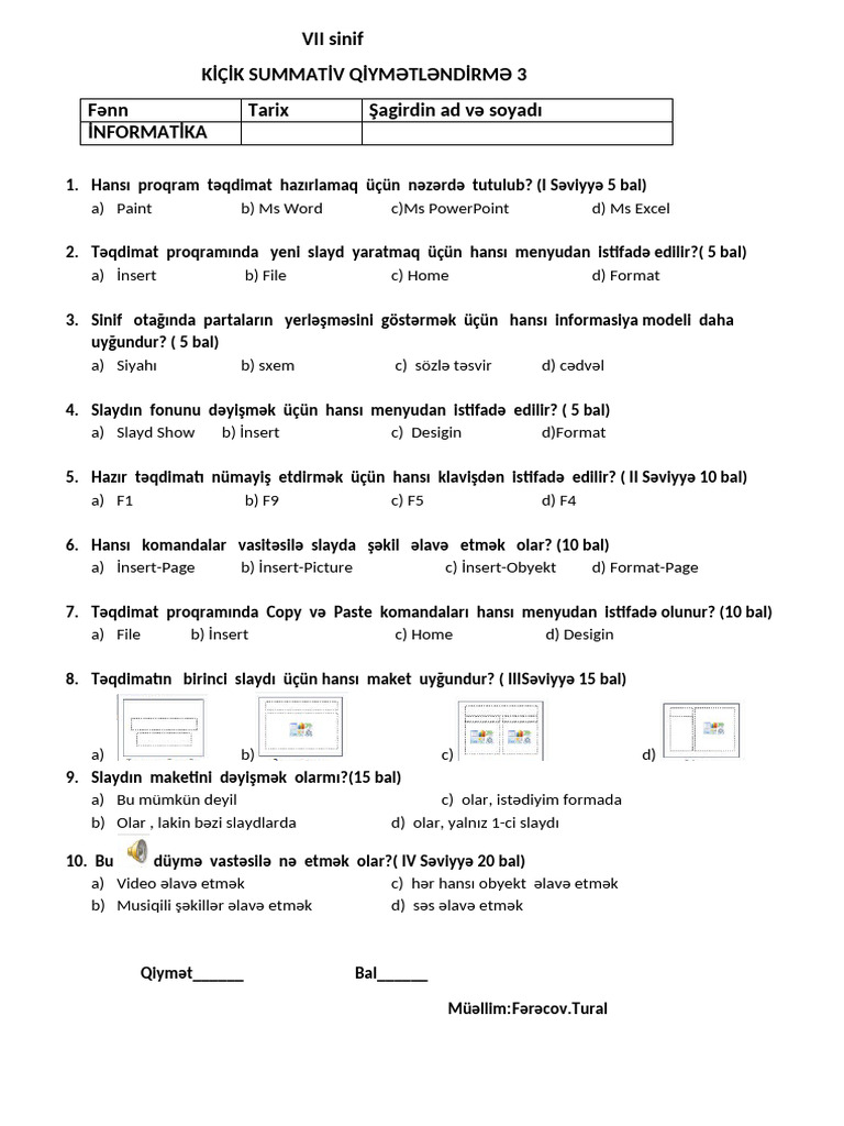 VII SİNİF KSQ 3 Yeni Balla. | PDF