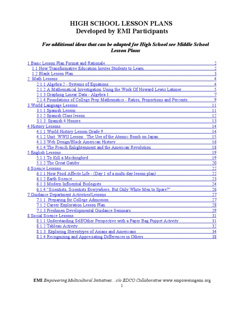 High School Lesson Plans | PDF | Incandescent Light Bulb | Race And ...