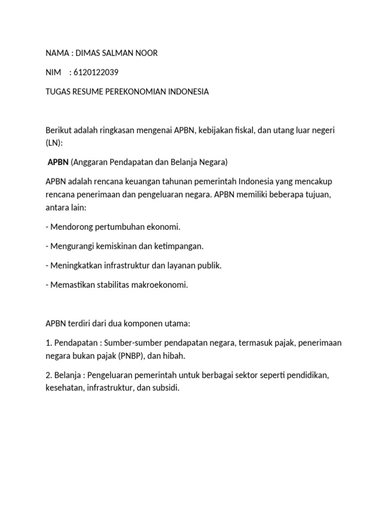Resume Dimas Perekonomian Indonesia | PDF