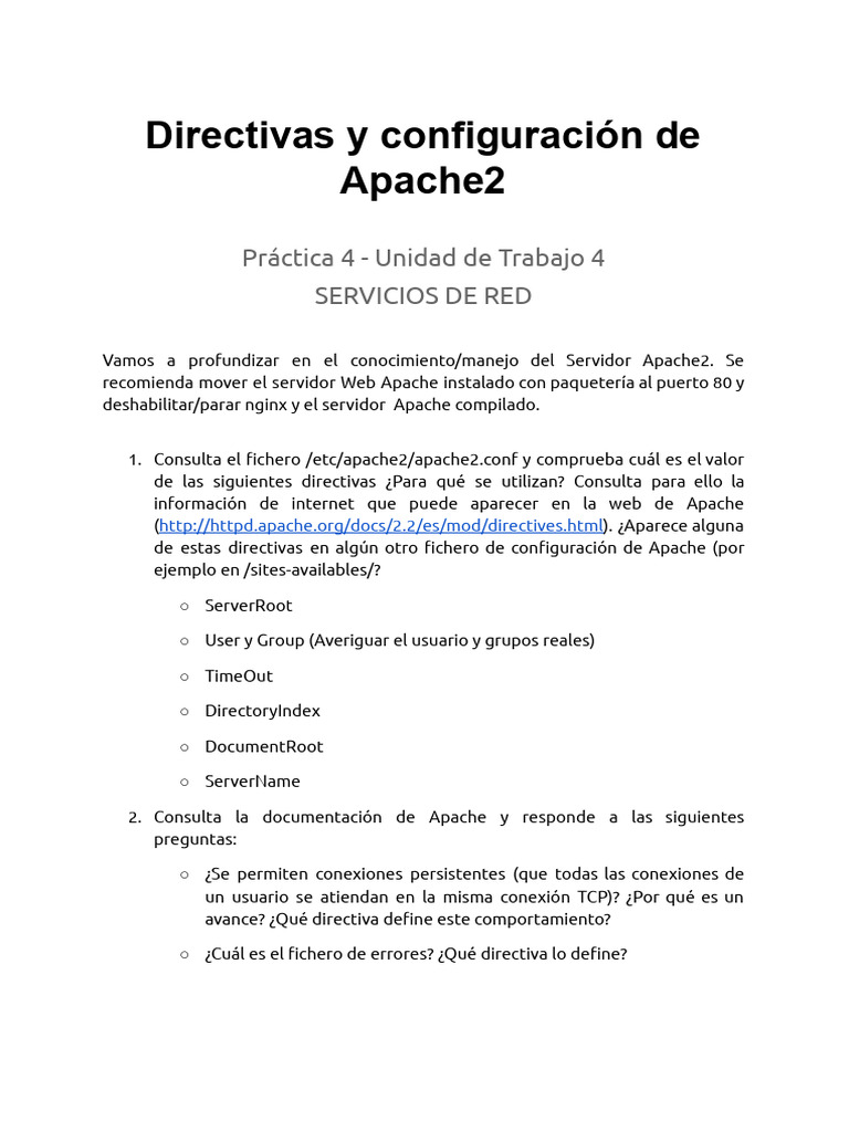 SR Práctica 4 - Directivas y Configuración de Apache2 | PDF | Servidor HTTP Apache | Red mundial