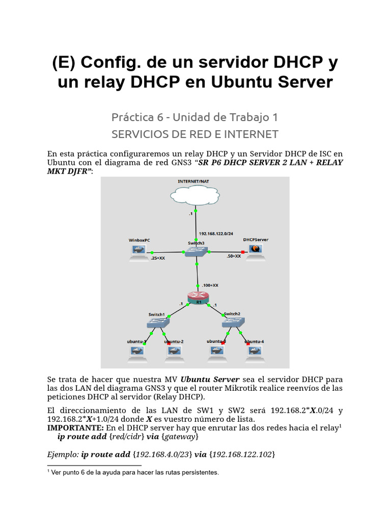 Practica 6 - Servidor DHCP en Ubuntu Server y Relay DHCP MKT | PDF | Dirección IP | Ciencias de ...