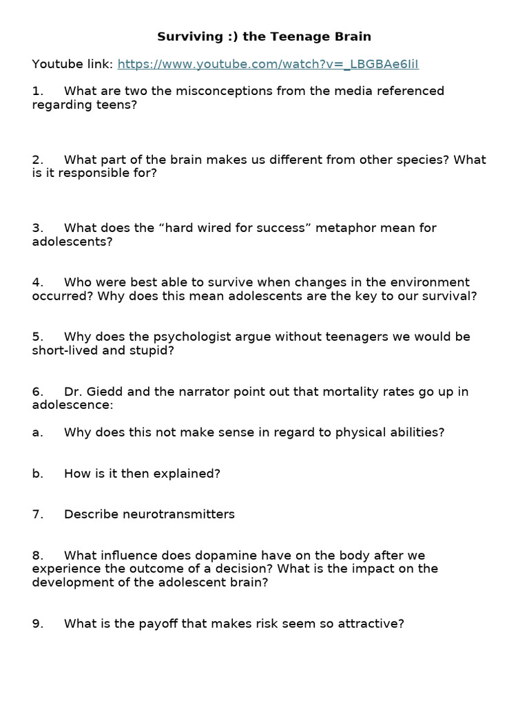 Surviving The Teenage Brain Word | PDF