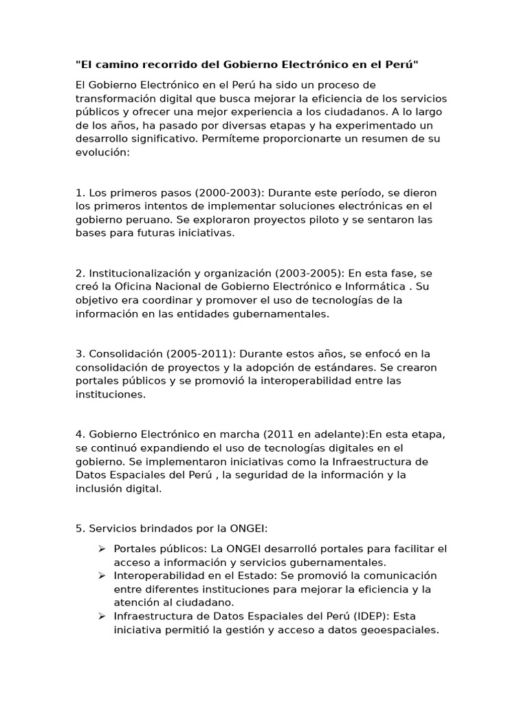 El Camino Recorrido Del Gobierno Electrónico en El Perú | PDF ...