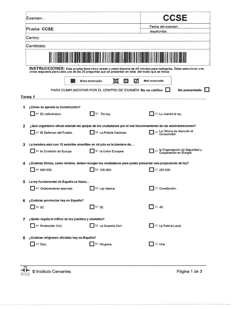 Modelo Examen CCSE | PDF
