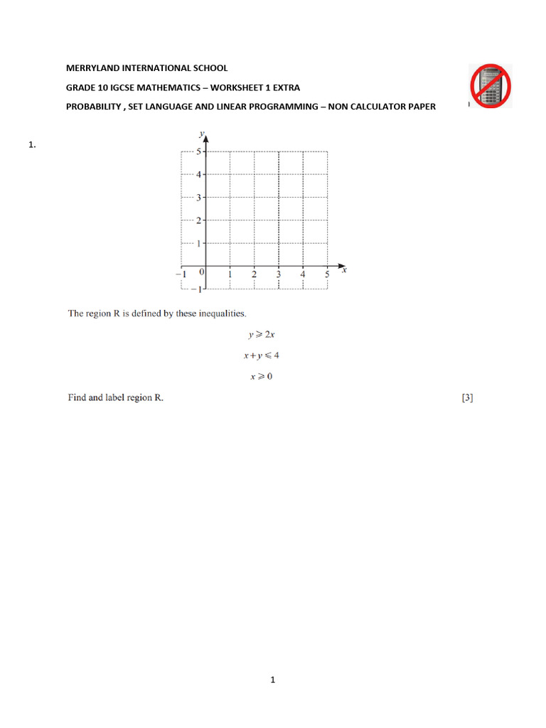 PROBABILITY___LINEAR_PROGRAMMING_AND_SET_LANGUAGE_NON_CALCULATOR_WORKSHEET_1 | PDF