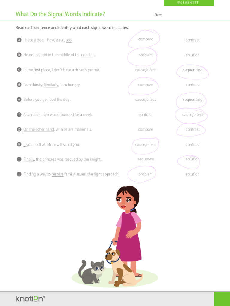 What Do The Signal Words Indicate?: Read Each Sentence and Identify ...