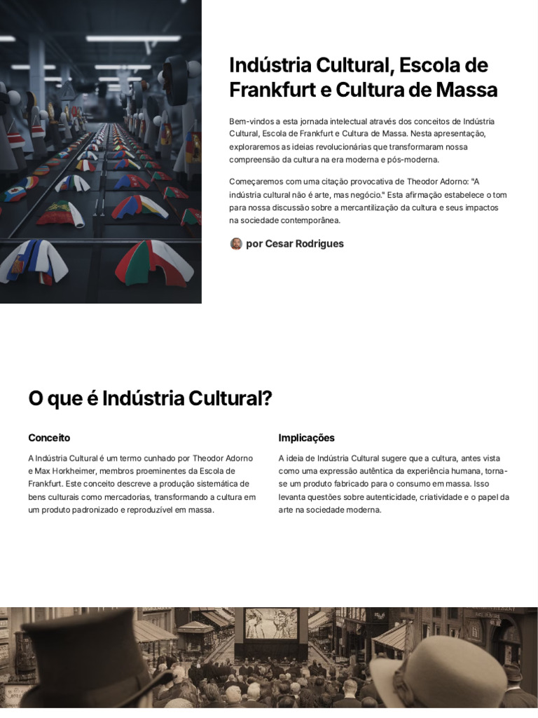 Industria Cultural Escola de Frankfurt e Cultura de Massa | PDF | Theodor W. Adorno | Escola de ...
