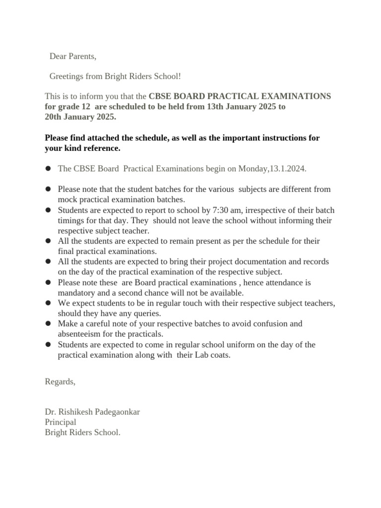 Board Practical Examination Circular | PDF