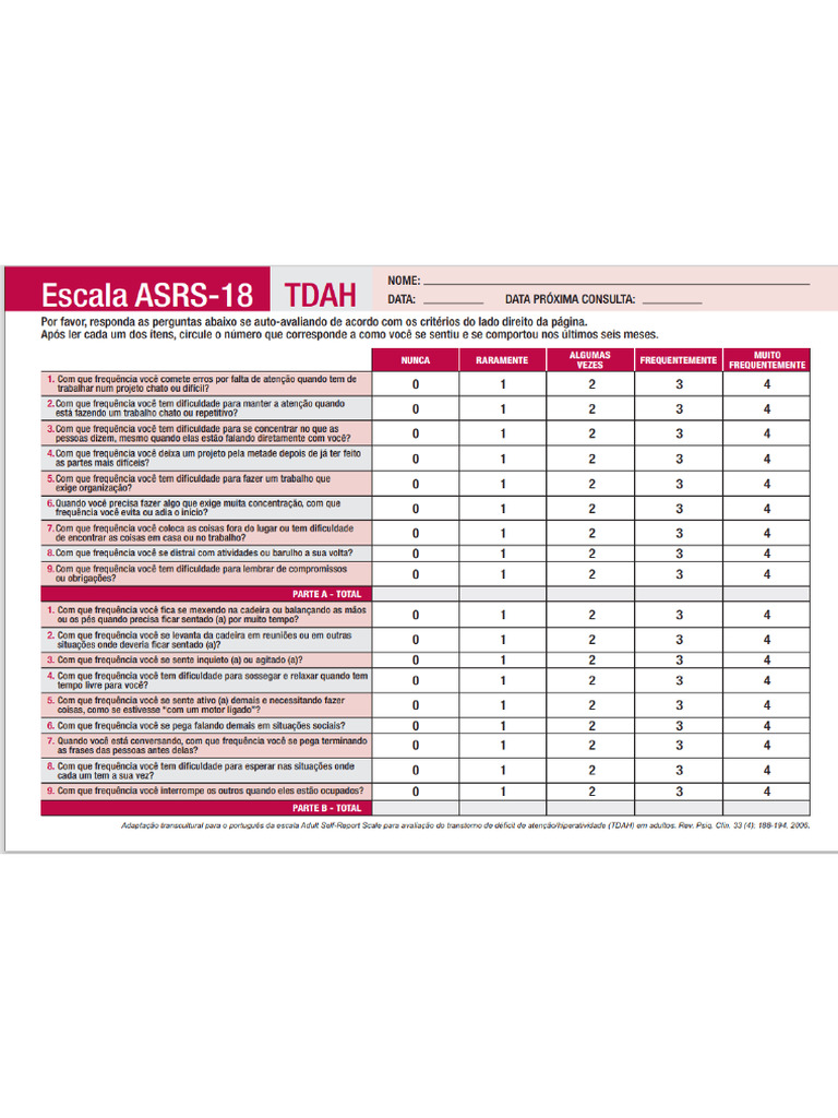 escala - ASRS18 - tdah | PDF