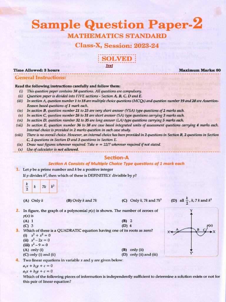 Sample Paper Maths | PDF