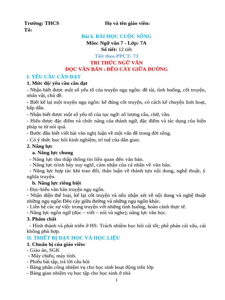 KHBD Ngu Van 7 Tuan 19 | PDF