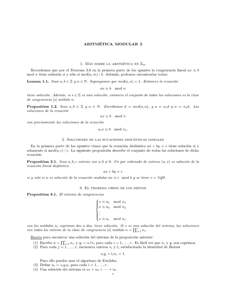 Ejercicios de Aritmética Modular | PDF | Álgebra abstracta | Teoría del ...