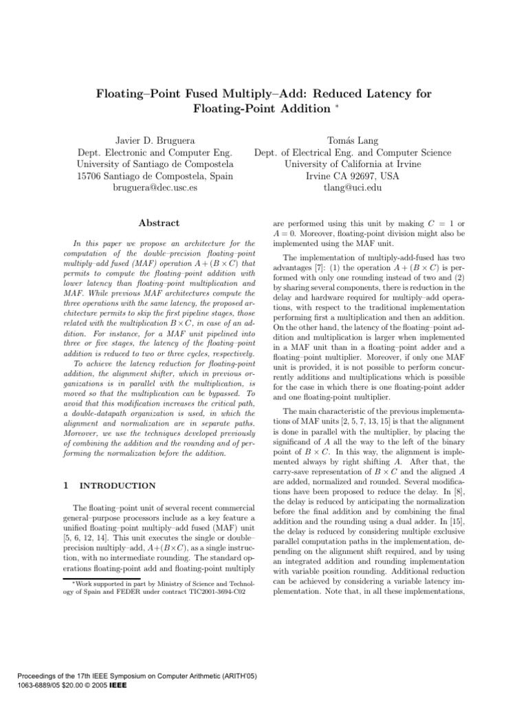 Floatingpoint Fused Multiplyadd Reduced Latency For Floatingpoin | PDF | Computer Engineering ...