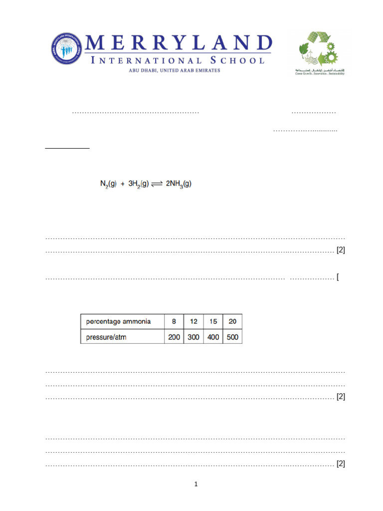 Reversible Reactions Worksheet for IX Class | PDF | Industrial ...