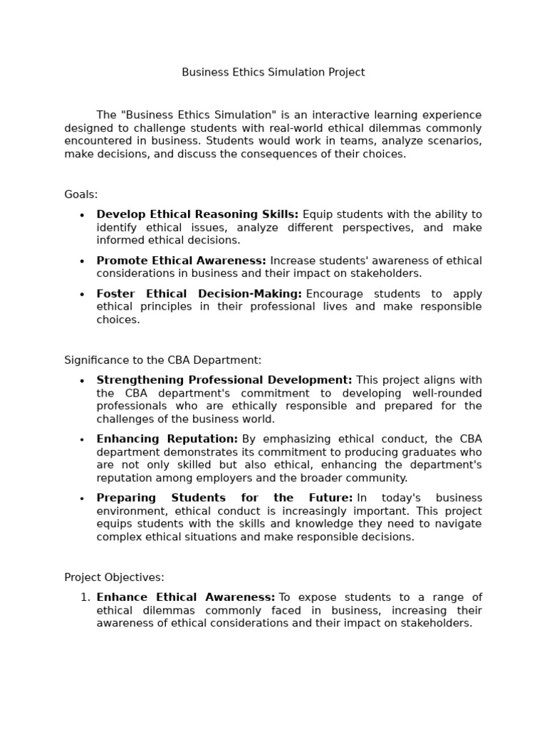 Business Ethics Simulation Project | PDF | Simulation | Decision Making Business Ethics Simulation Project | PDF | Simulation | Decision Making