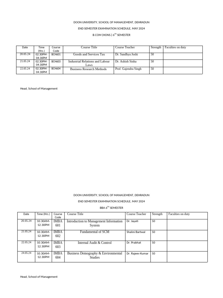 Date Sheet End Sem 2024 | PDF | Business Economics | Leadership