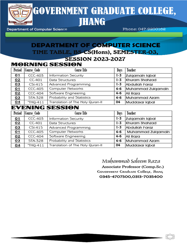 Time Table Semester Iii 2024 Final | PDF