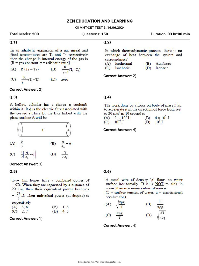 Test Paper - Edofox Online Mock Tests For IIT-JEE, NEET, AIIMS, CET | PDF