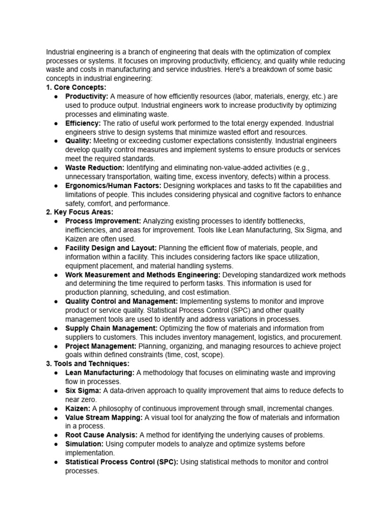 Overview of Industrial Engineering Basics | PDF | Industrial ...