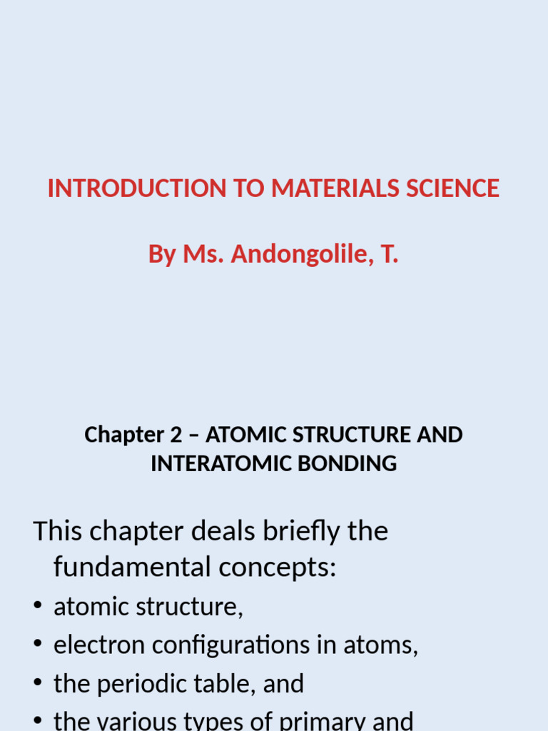 PY 313 Chapt.2-Atomic Structure and Interatomic Bonding-1 | PDF | Chemical Bond | Chemical Polarity