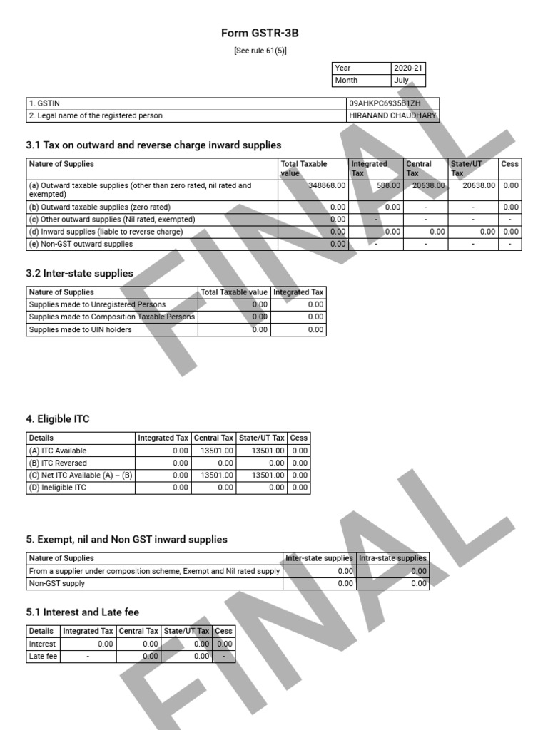 GSTR3B 09ahkpc6935b1zh 072020 | PDF | Taxes | Government Finances