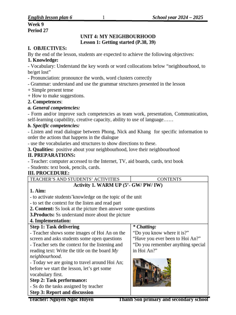 ANH 6 UNIT 4 | PDF | Vocabulary | Lesson Plan