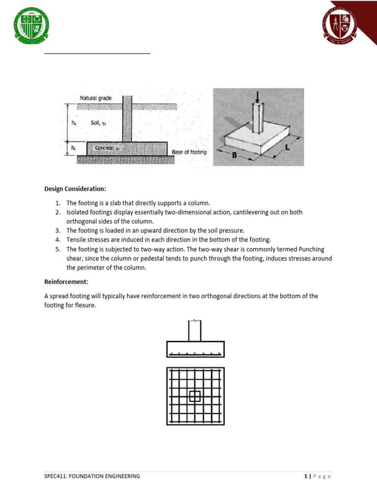 Spec311 Module 7a Design of Rectangular Footing | PDF | Bending ...