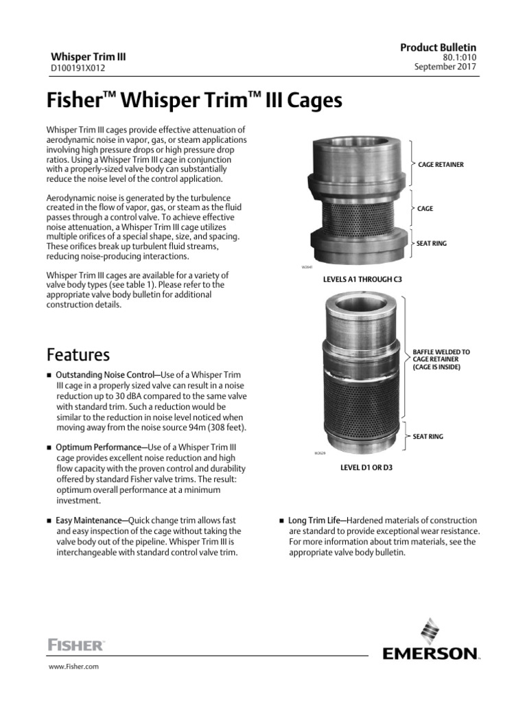 Product Bulletin Fisher Whisper Trim III Cages en 122404 | PDF | Valve ...