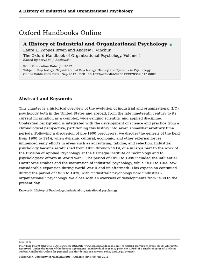 History of IO Psychology | PDF | Psychology | Industrial And ...