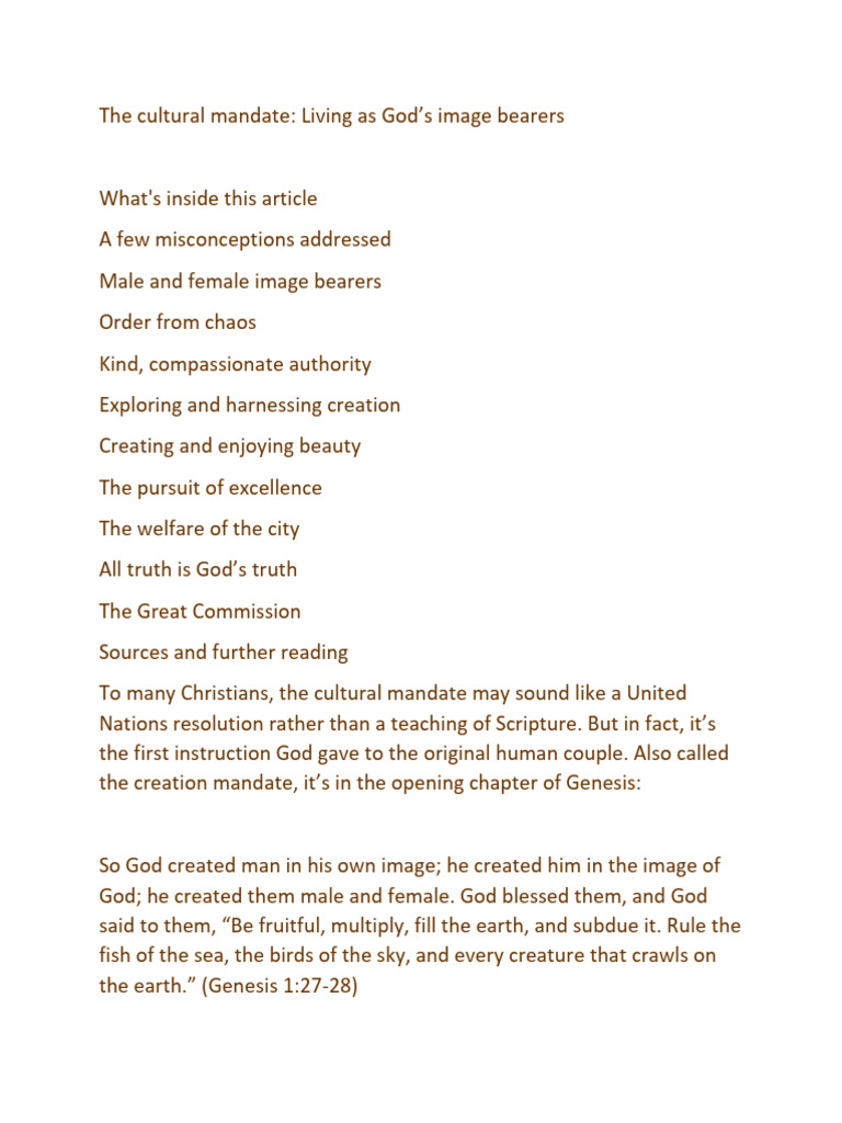 The Cultural Mandate Ab | PDF | Salvation | God