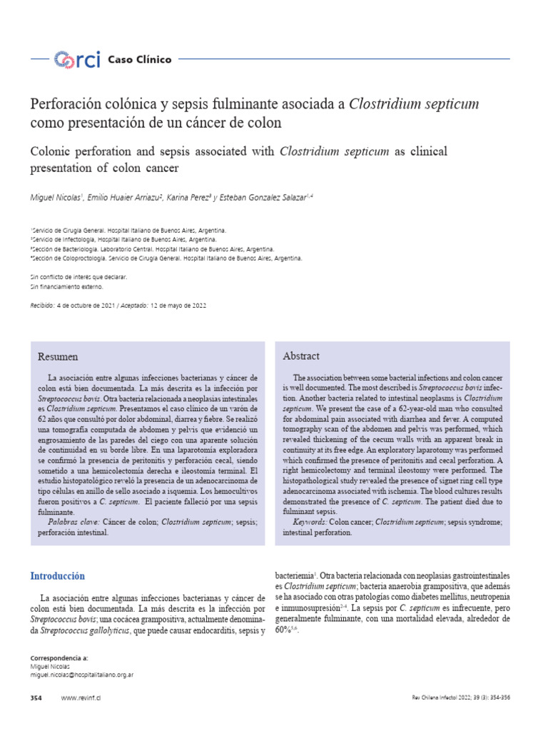Perforación Colónica y Sepsis Fulminante Asociada A Como Presentación ...