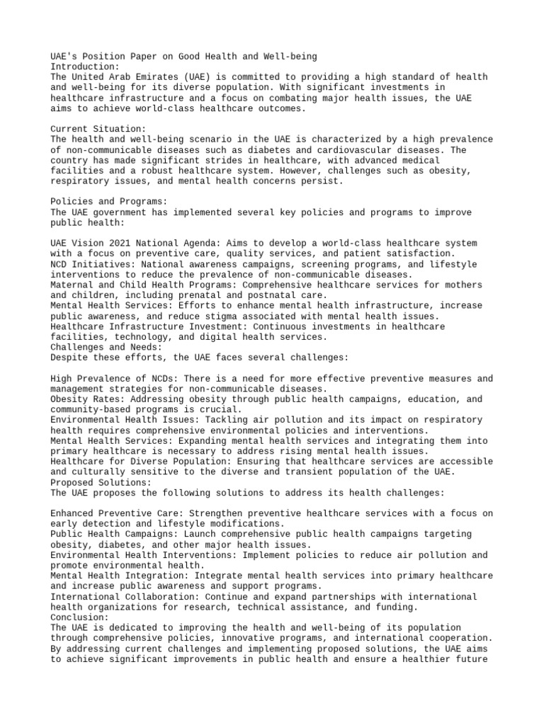 UAE's Position Paper On Good Health - Notepad | PDF | Non Communicable ...