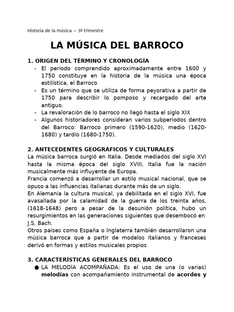 La Música Del Barroco - Apuntes HM | PDF | Concierto | Sonata