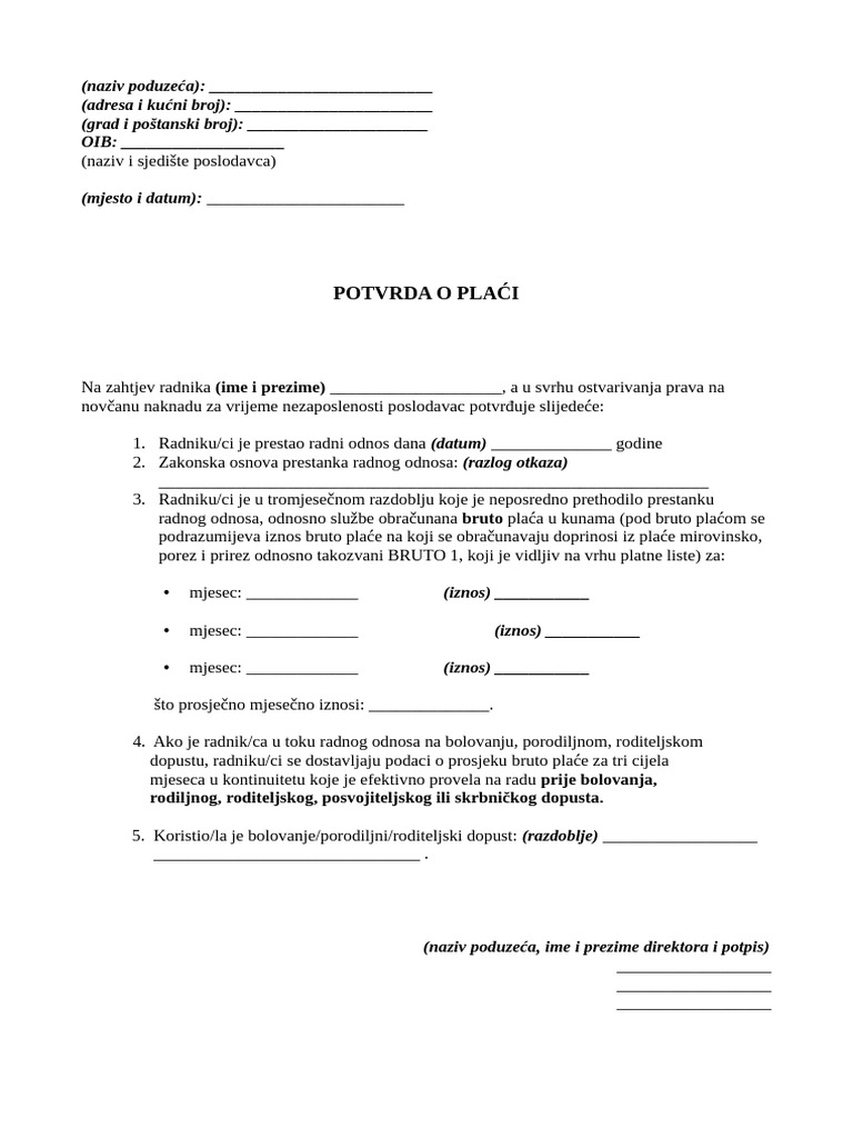 Potvrda o Placi | PDF