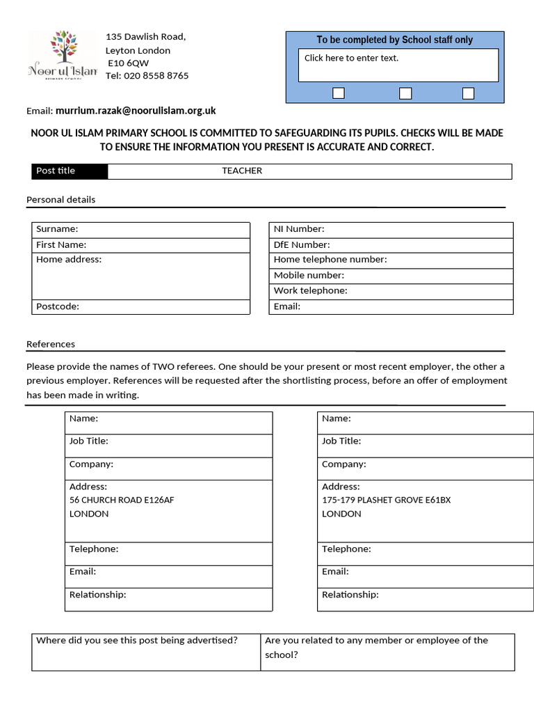 Teacher Application Form Template | PDF | Justice | Crime & Violence