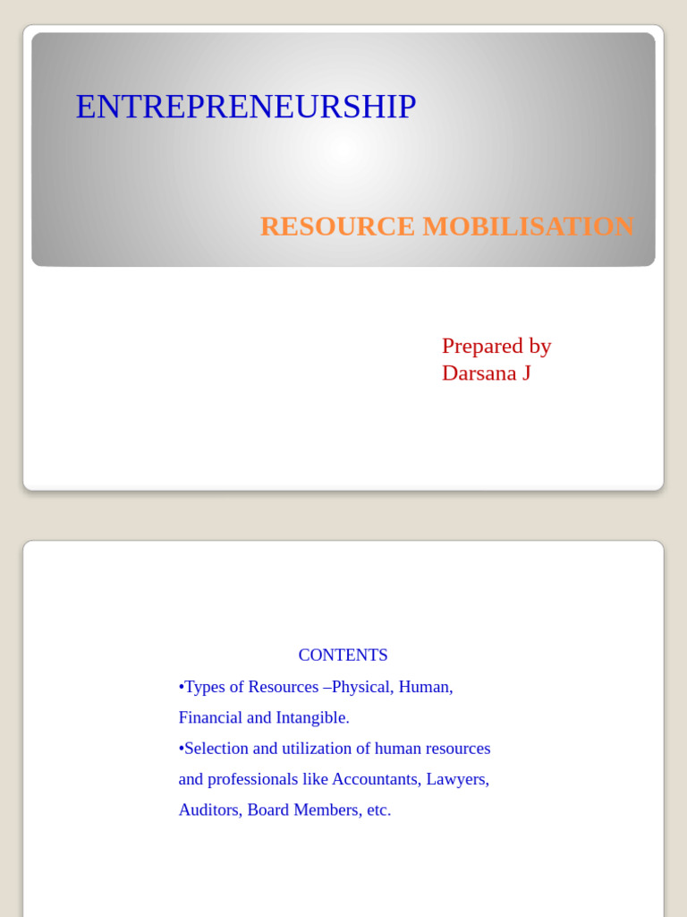 Resource Mobilization | PDF | Human Resources | Entrepreneurship