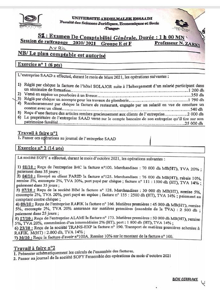 Examen CG S1 Prof Zarki Nabil | PDF
