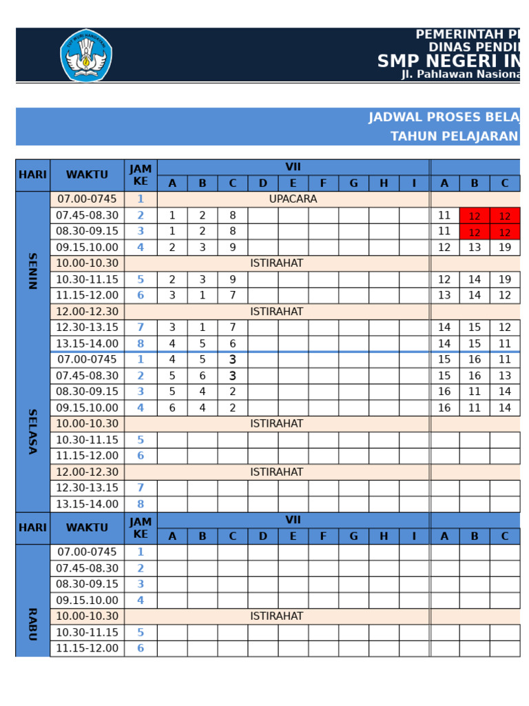 Jadwal Pelajaran SMP | PDF